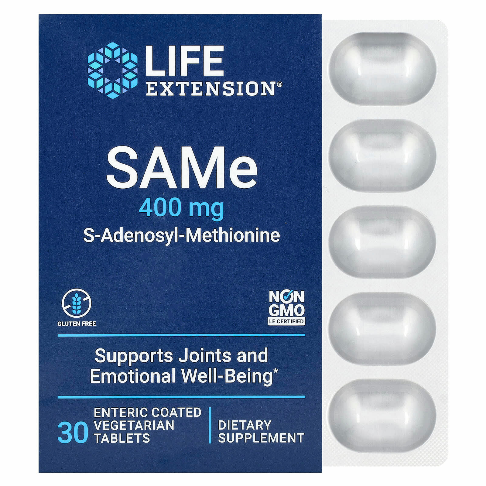 Life Extension SAMe S-Adenosyl-Methionine, 400 мг, 30 капсул