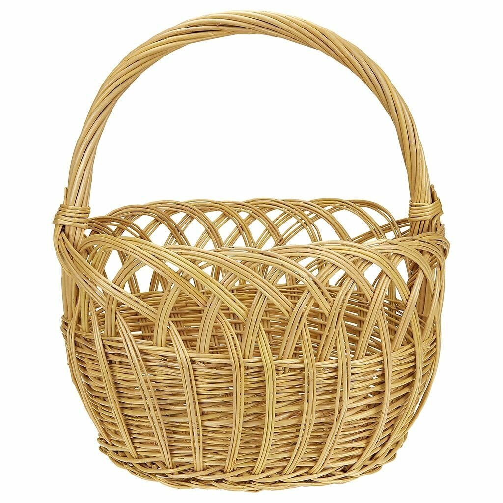 Корзина Вятская корзина плетеная "Нарядная-2" 29х38 см, высота борта 24 см, высота с ручкой 41 см, овальная, лоза ручное плетение (НХП0104/2)