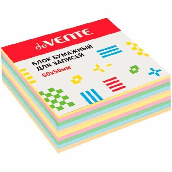 Блок для записи deVENTE 60х50х40 мм, 5 пастель, цветов, 10 слоев, проклеенный (2012208)