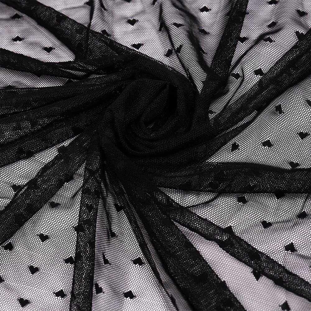 Сетка эластичная Kruzhevo "Сердечки" 55 г/м2, ширина 150 см, цвет черный упаковка 1 м