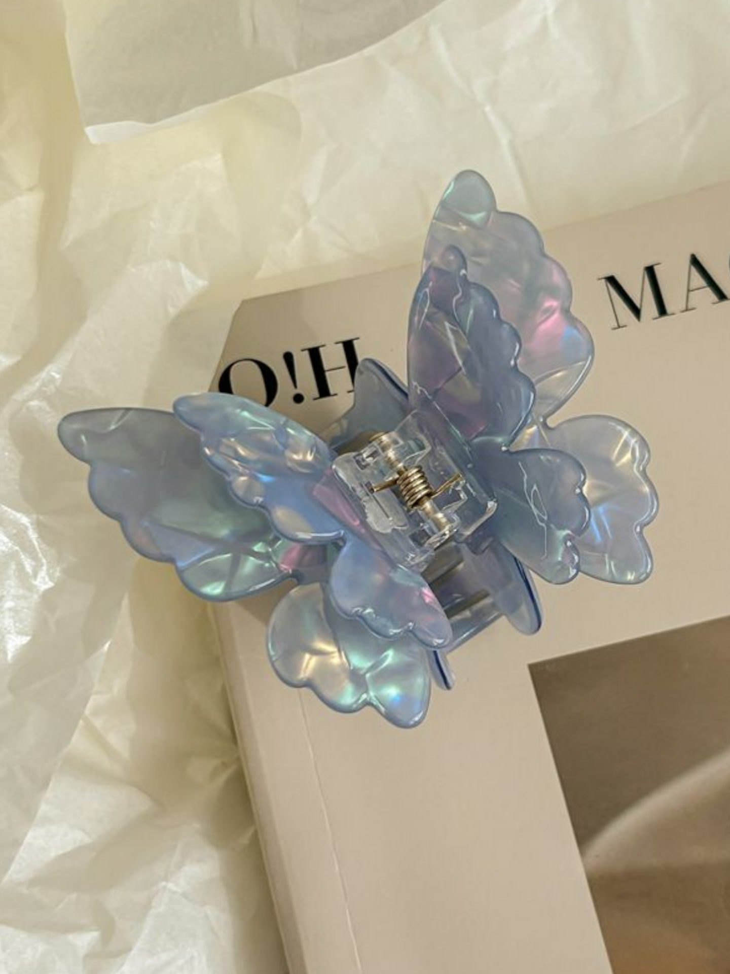 Краб для волос YASYA "Бабочка", голубой, перламутровый, пластик, акрил