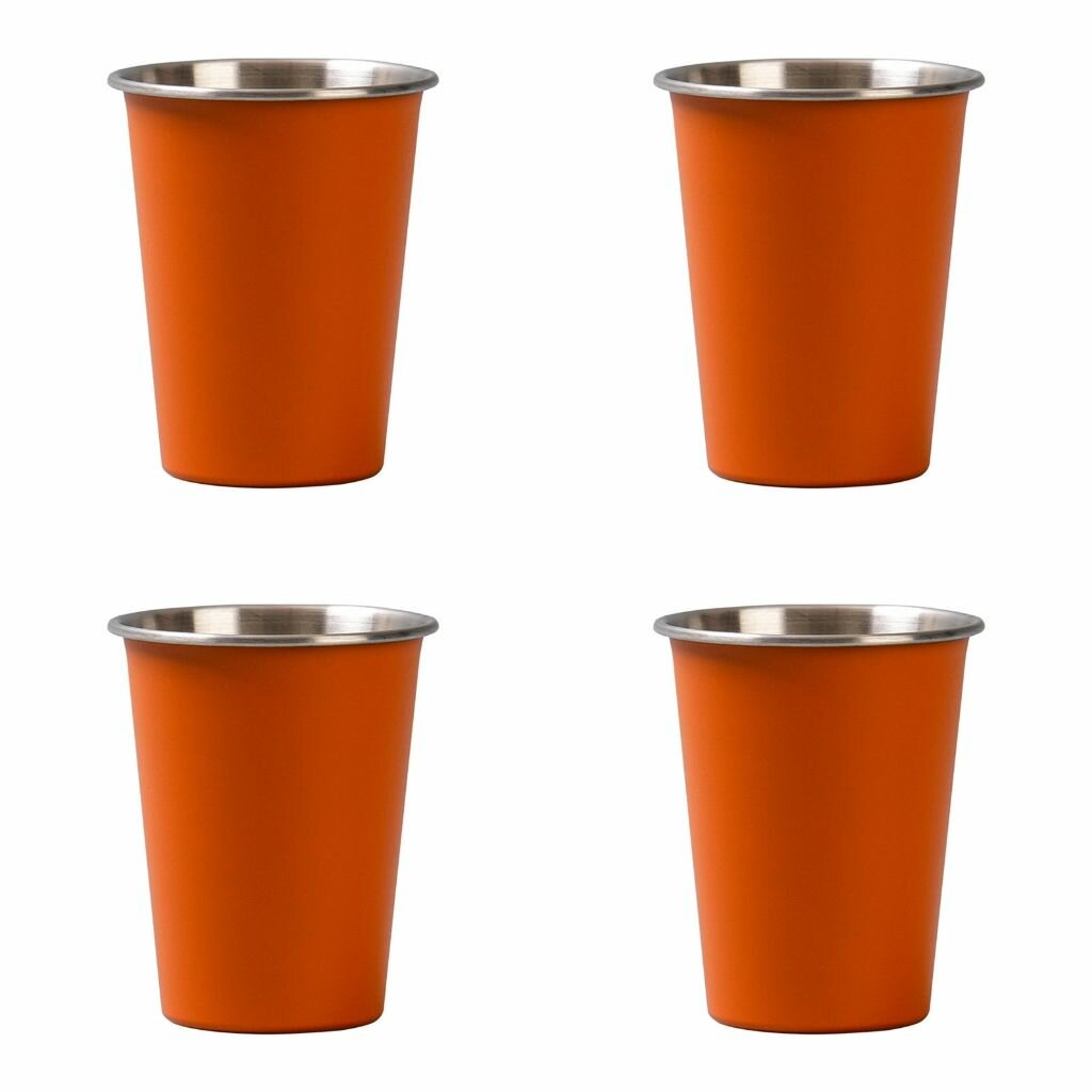 Чашка, Кружка из нержавеющей стали 304 - оранжевая, набор из 4 штук