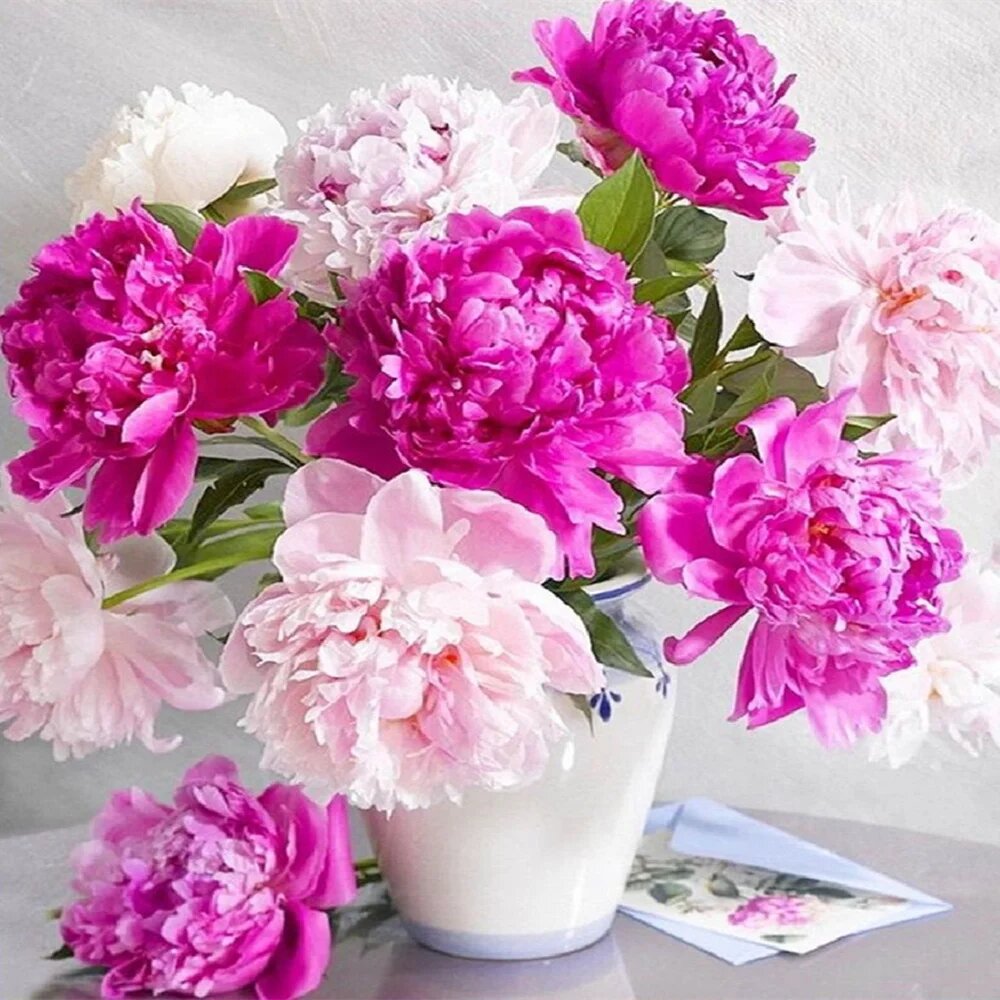 Хуакан набор для вышивки крестом Пион 14 карат 50x50cm, 11CT white canvas