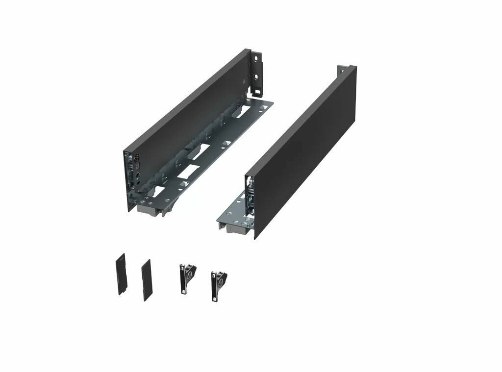 Комплект боковин Alphalux высота 95.5 мм (low), длина 500 мм (L/R, крепления фасада, заглушки) для ящика Crystal, антрацит