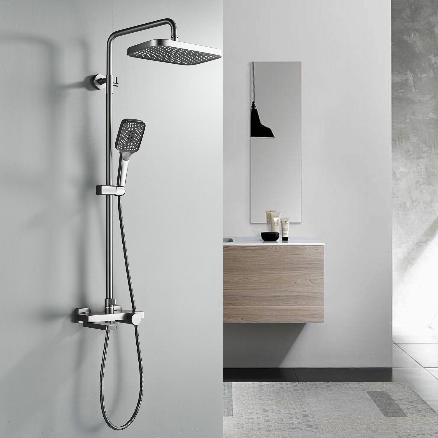 Душевая система Rose с термостатом, верхним тропическим душем и ручной лейкой, оруженая сталь