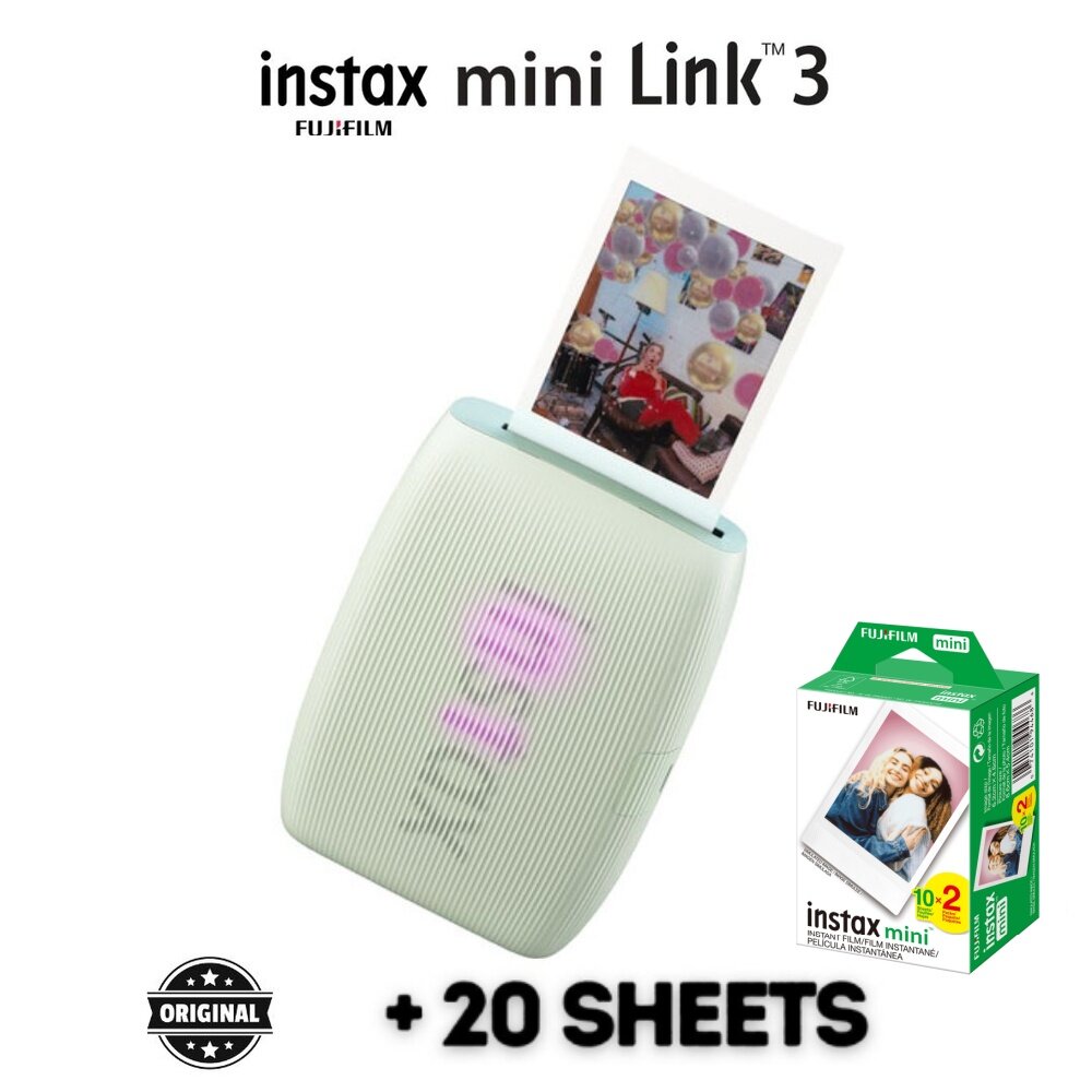 Комплект принтер для фотографий Fujifilm Instax Mini Link 3 зеленый + фотопленка Instax Mini 20 листов