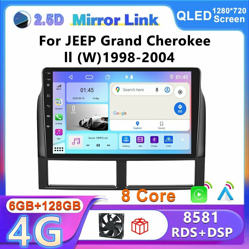 Автомагнитола 2 дин Андроид для Джип гранд чероки/Jeep Grand Cherokee 2004-2005 Gps навигатор CarPlay, Wi-Fi, Bt, RDS