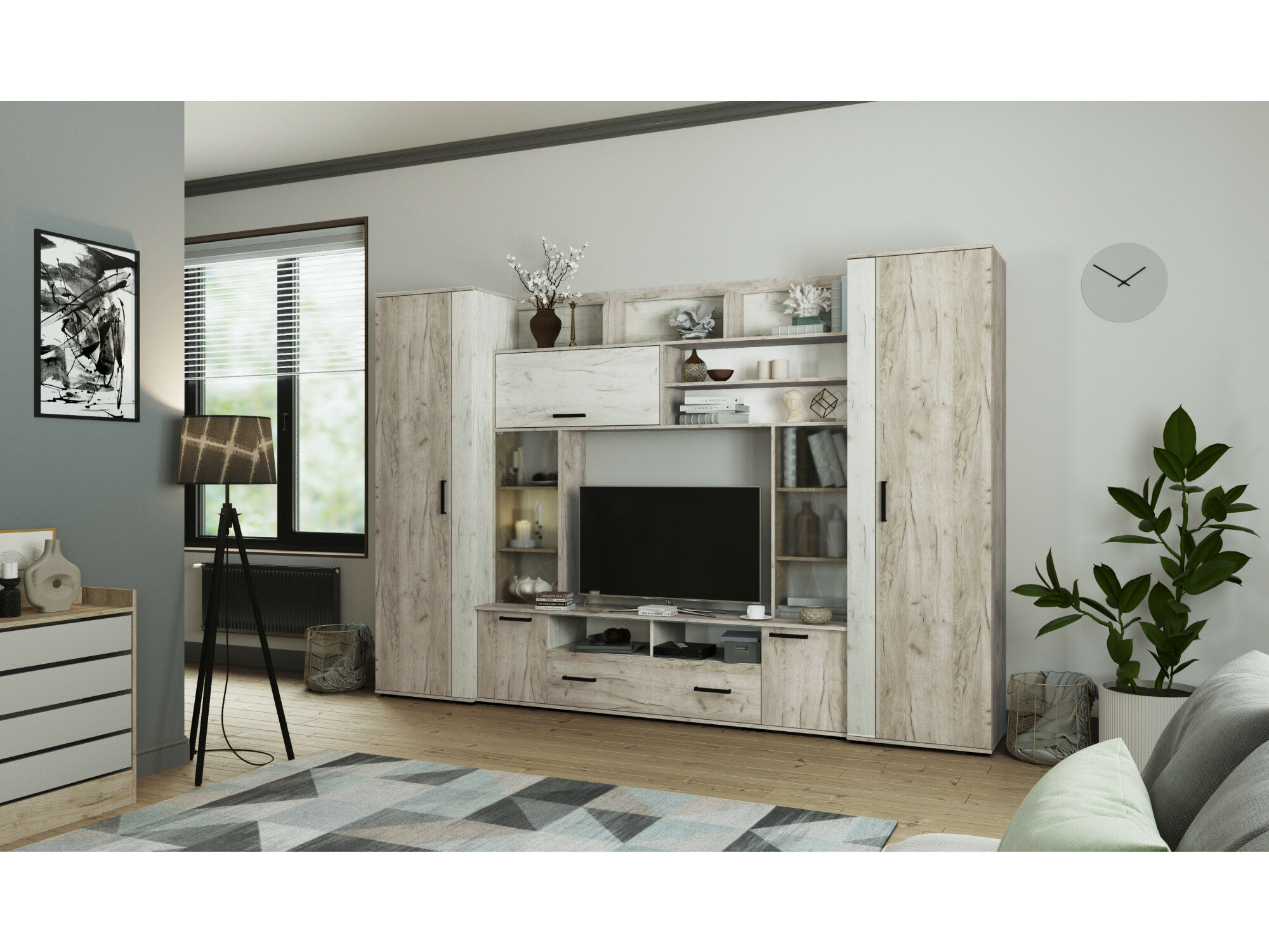 Модульная гостиная, композиция 2, современная, Крафт серый/Крафт белый