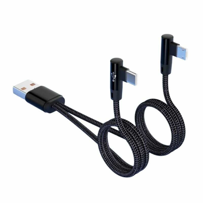 (1 шт.) Кабель 2-в-1 (Micro USB + Type-C), угловой, 120см