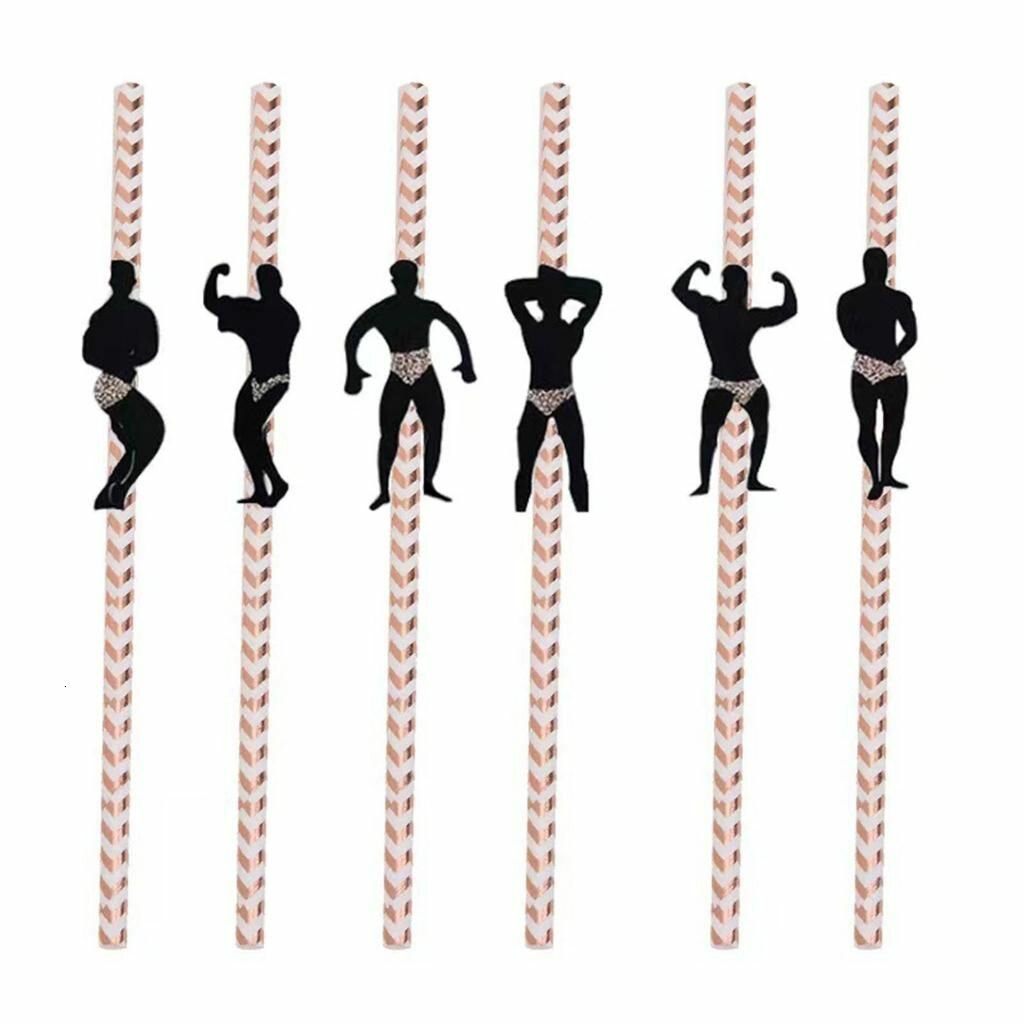 Столовые приборы одноразовые, Упаковка из 6 одноразовых бумажных соломинок для мальчишника- rose gold wave