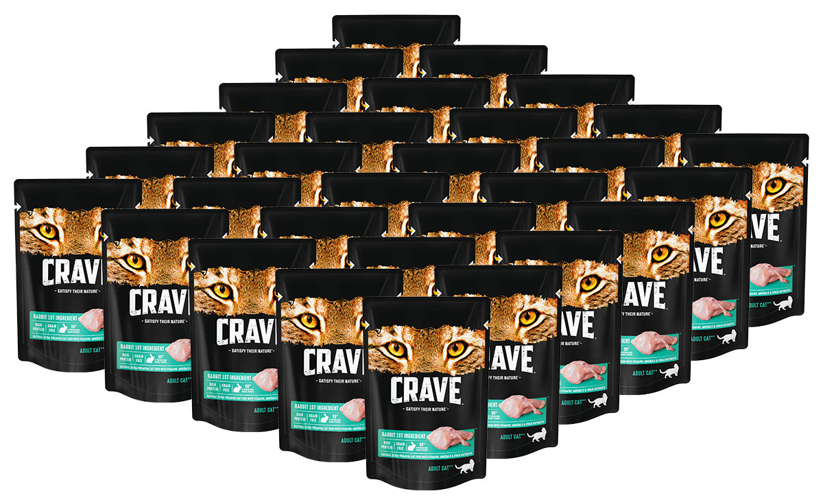 Корм влажный Crave для взрослых кошек, кролик в желе, 70 г х 30 шт