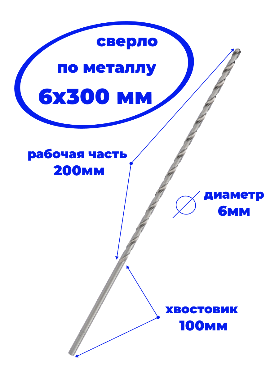 Удлиненное сверло Torgwin , по металлу, из быстрорежущей стали HSS 6 мм х 300 мм
