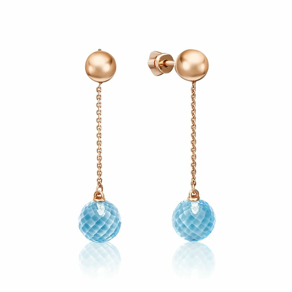 Серьги пусеты, красное золото, 585 проба, топаз