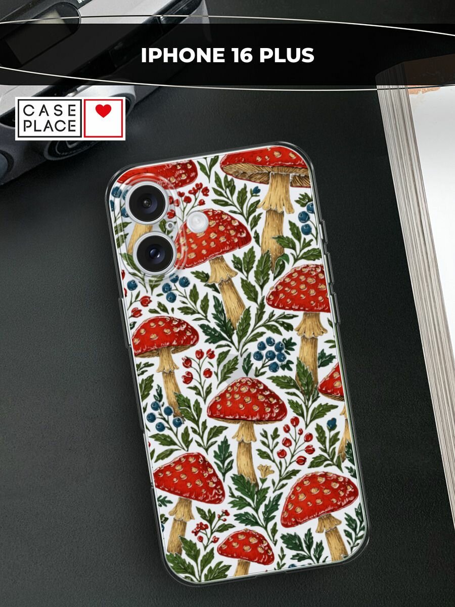 Чехол на Apple iPhone 16 Plus / Айфон 16 Плюс с принтом Мухоморы
