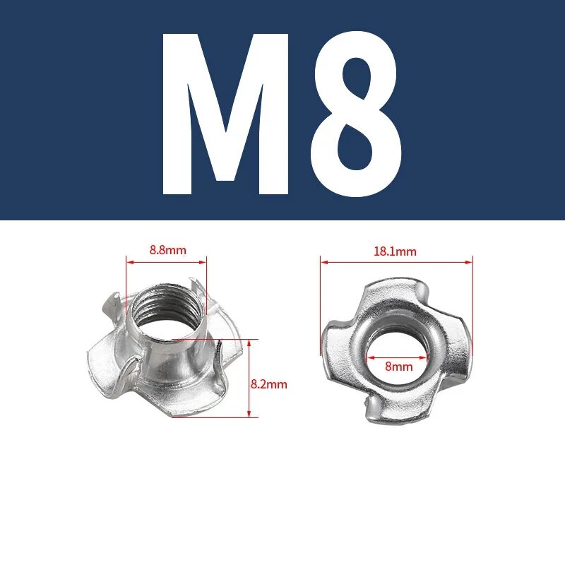 Гайки M3 M4 M5 M6 M8 M10 с четырьмя зажимами M8-10pcs