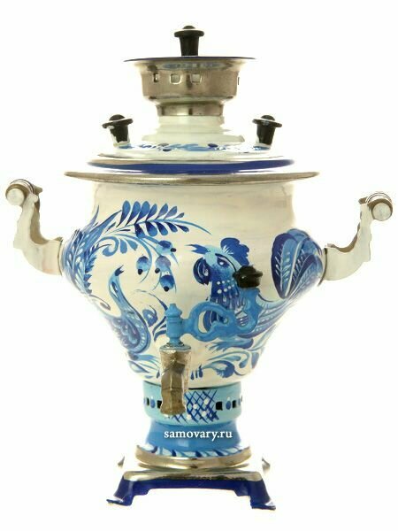 Сувенирный самовар угольный "Ясная поляна" с росписью "Гжель"