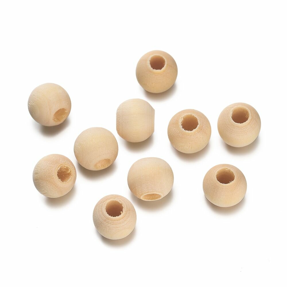 Бусины с большим отверстием деревянные для рукоделия, диаметр 16 мм, 30 штук, неокрашенные.