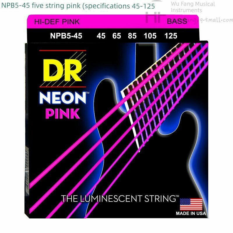 DR NEON Неоновые Струны для Электробаса 5-Струнные 45-125 Гаус, Розовый
