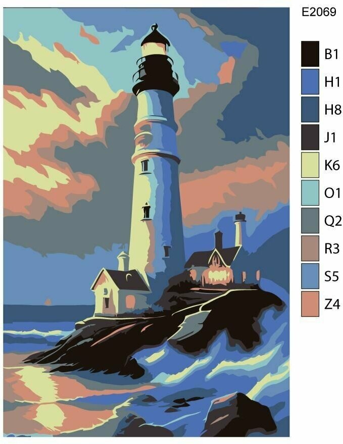 Детская картина по номерам E2069 "Маяк, море, розовый вечер" 20x30