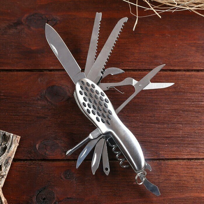 Нож швейцарский "Походный" 11в1 рукоять перфорированная, снаряжение для туризма, для охоты