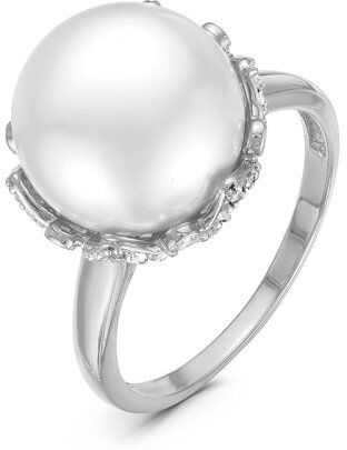 Перстень, серебро, 925 проба, родирование, жемчуг Swarovski синтетический