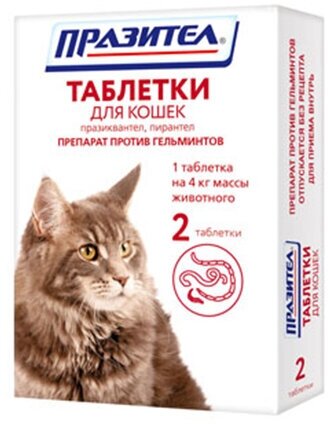 Таблетки Празител для кошек от круглых и ленточных глистов