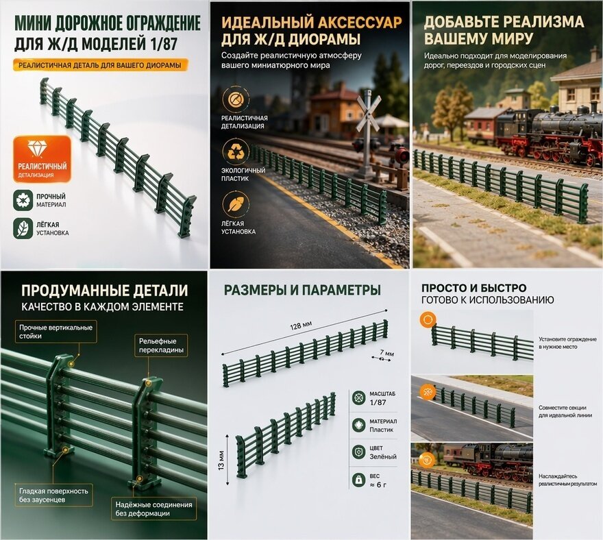 Миниатюрный пластиковый дорожный барьер зеленого цвета для железнодорожной диорамы 1/87