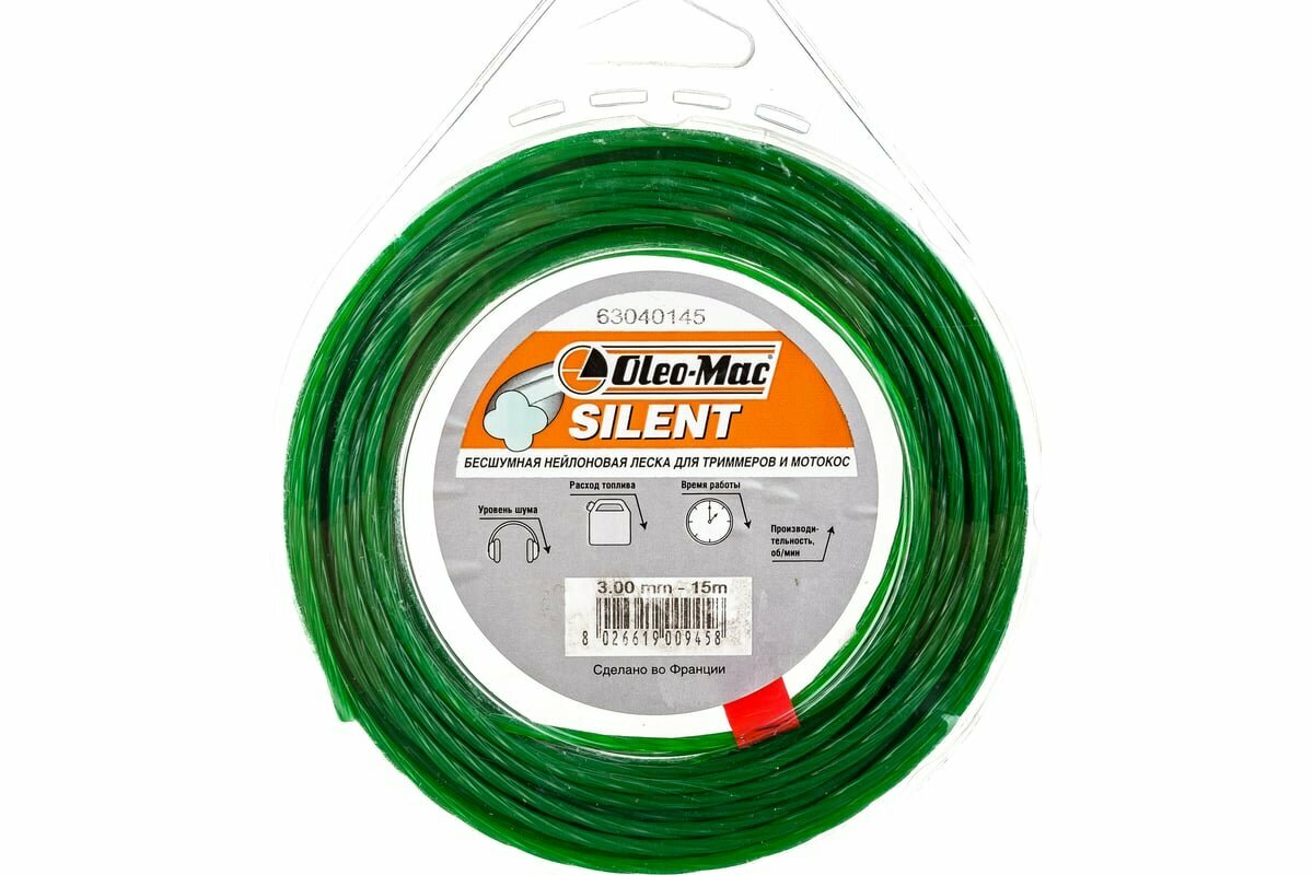 Леска Oleo-Mac 6304-0145, 3.0 мм x 15 м, тихая в работе, износостойкая для триммеров