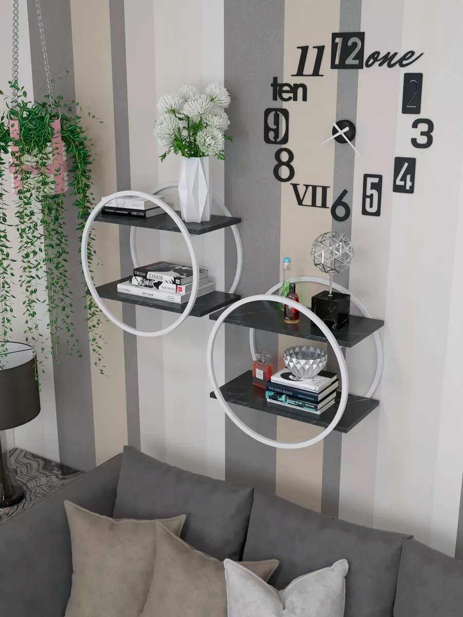 Набор полок круглых настенных бело-черных - БЧ