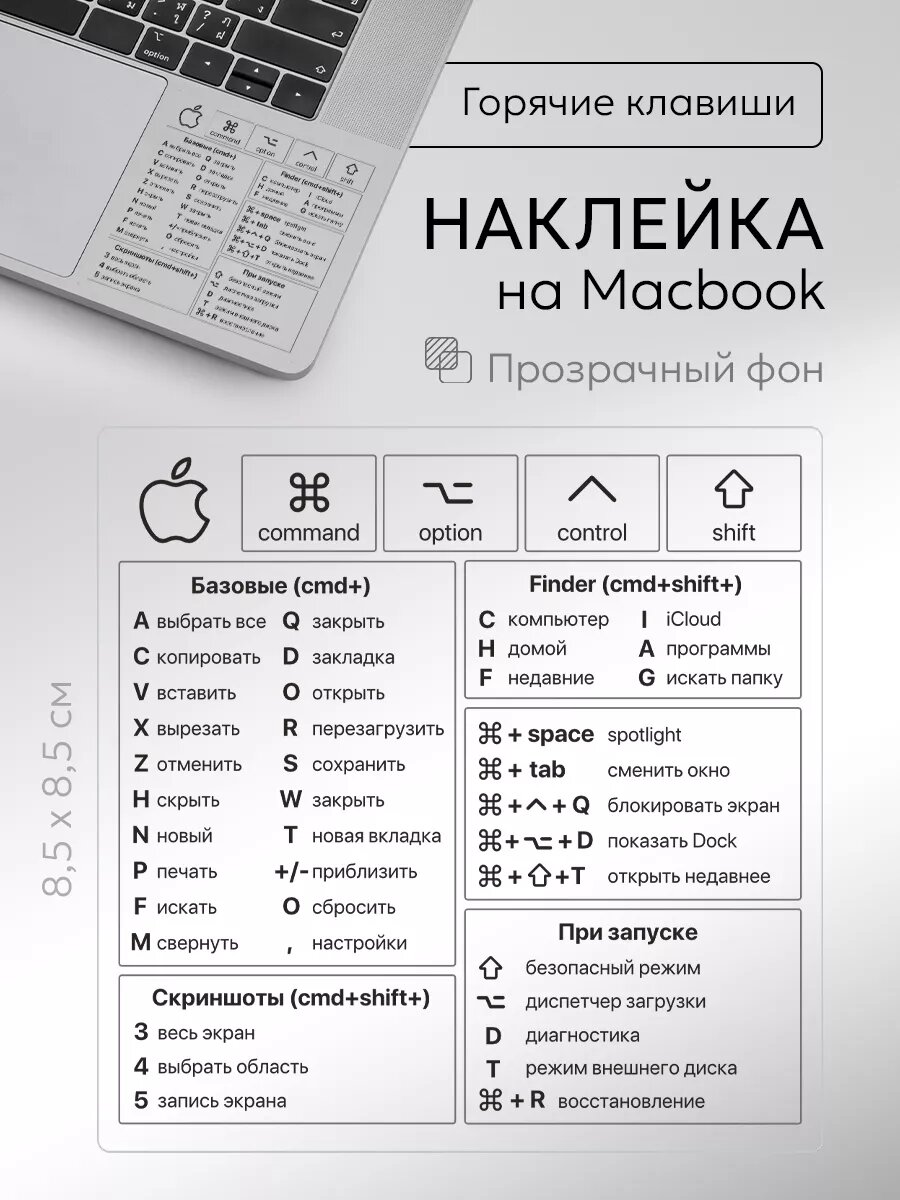 Шпаргалка наклейка на ноутбук, макбук горячие клавиши для Apple MacBoook, сочетание клавиш Mac-OS