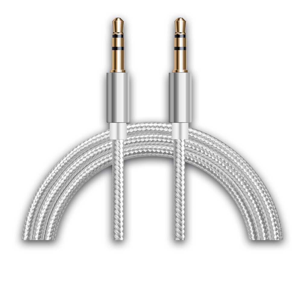 Кабель соединительный , 3.5 Jack (M) - 3.5 Jack (M) тканевая оплетка, белый, 1м.