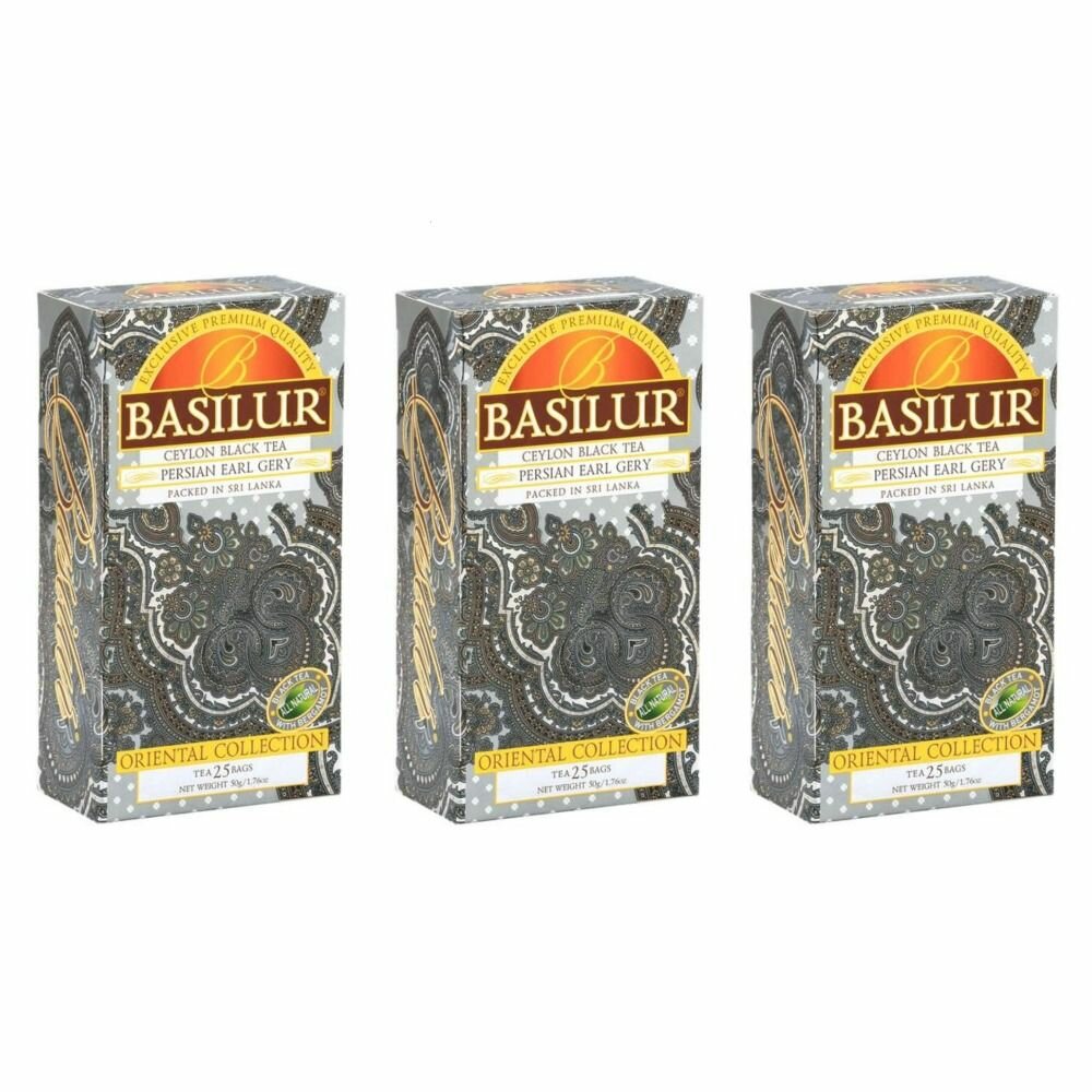 Basilur Чай в пакетиках Эрл Грей, 25 пакетиков по 2 г, 3 уп