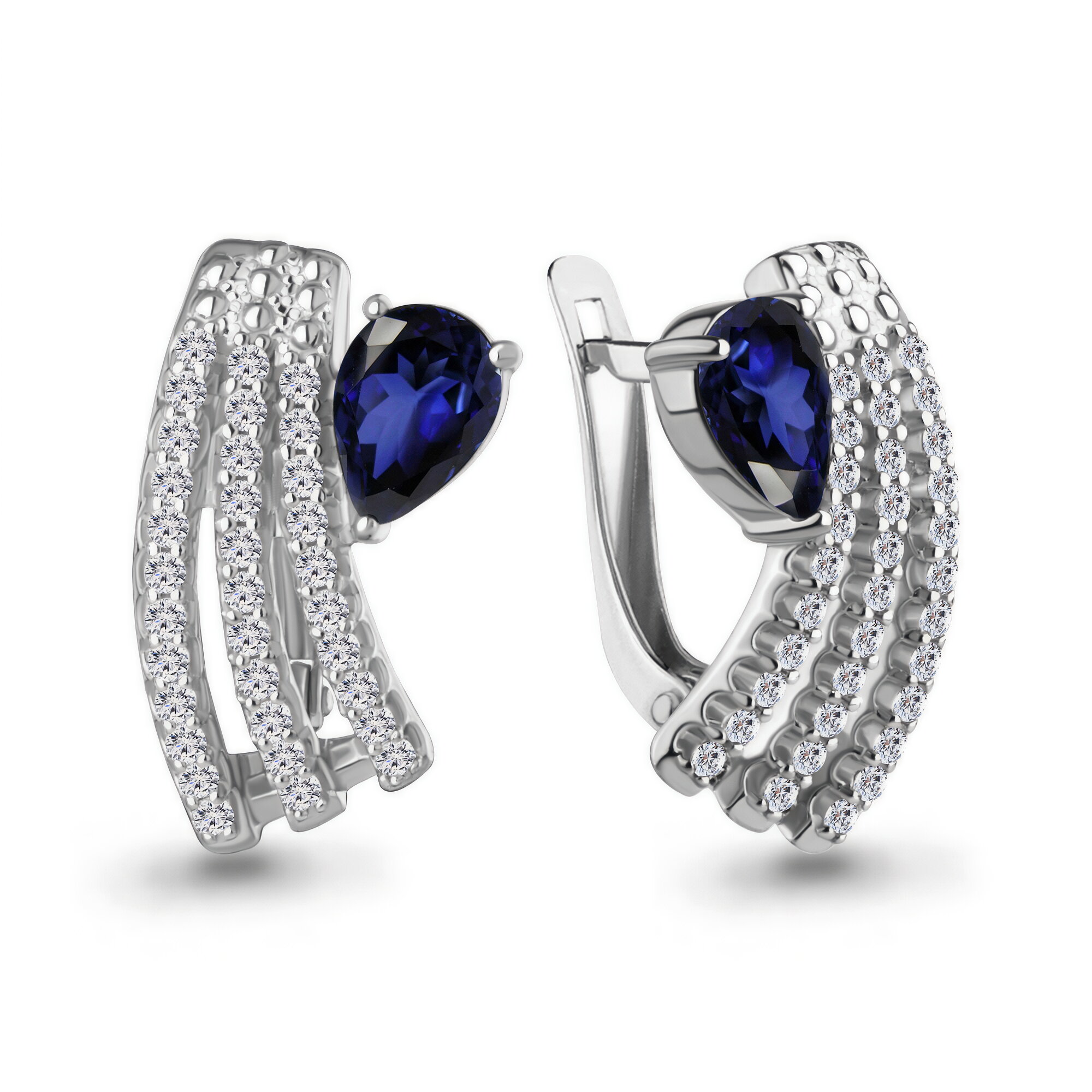 Серьги, серебро, 925 проба, родирование, фианит, сапфир синтетический