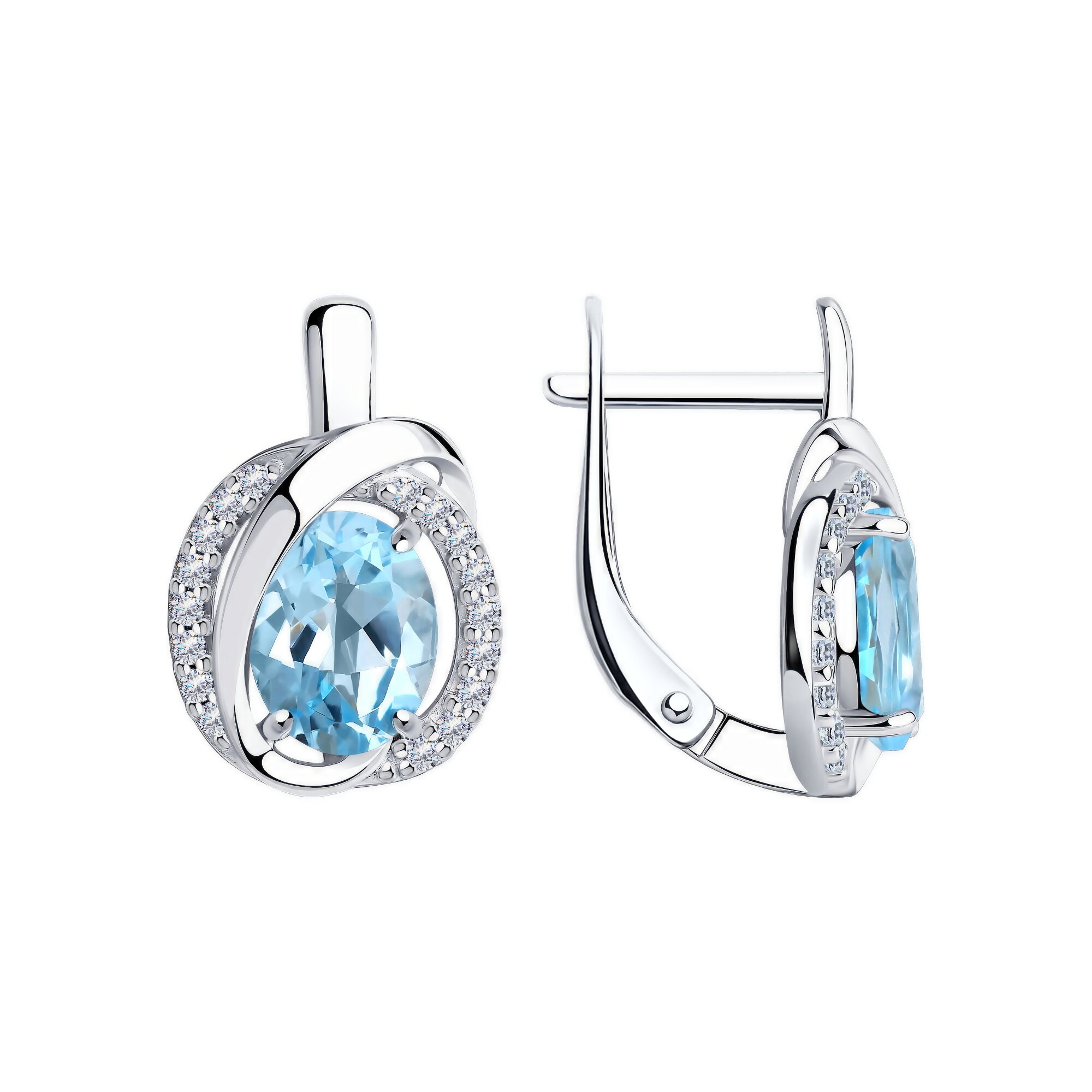 Серьги, серебро, 925 проба, родирование, топаз, фианит