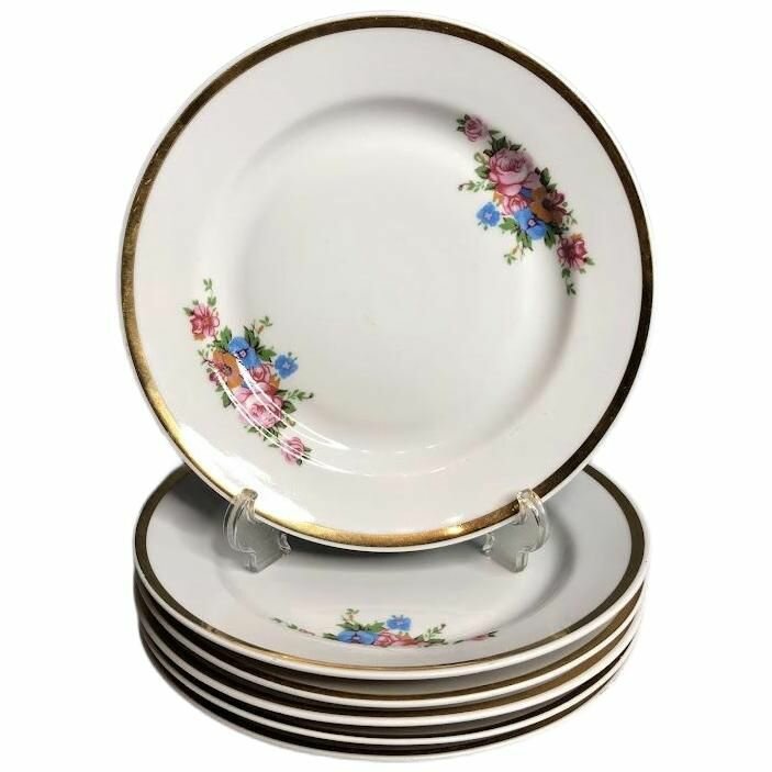 Набор тарелок винтажный, 6шт, з-д Дулево, СССР "букет любимой", 17.3см, фарфор 1 сорт, живопись,