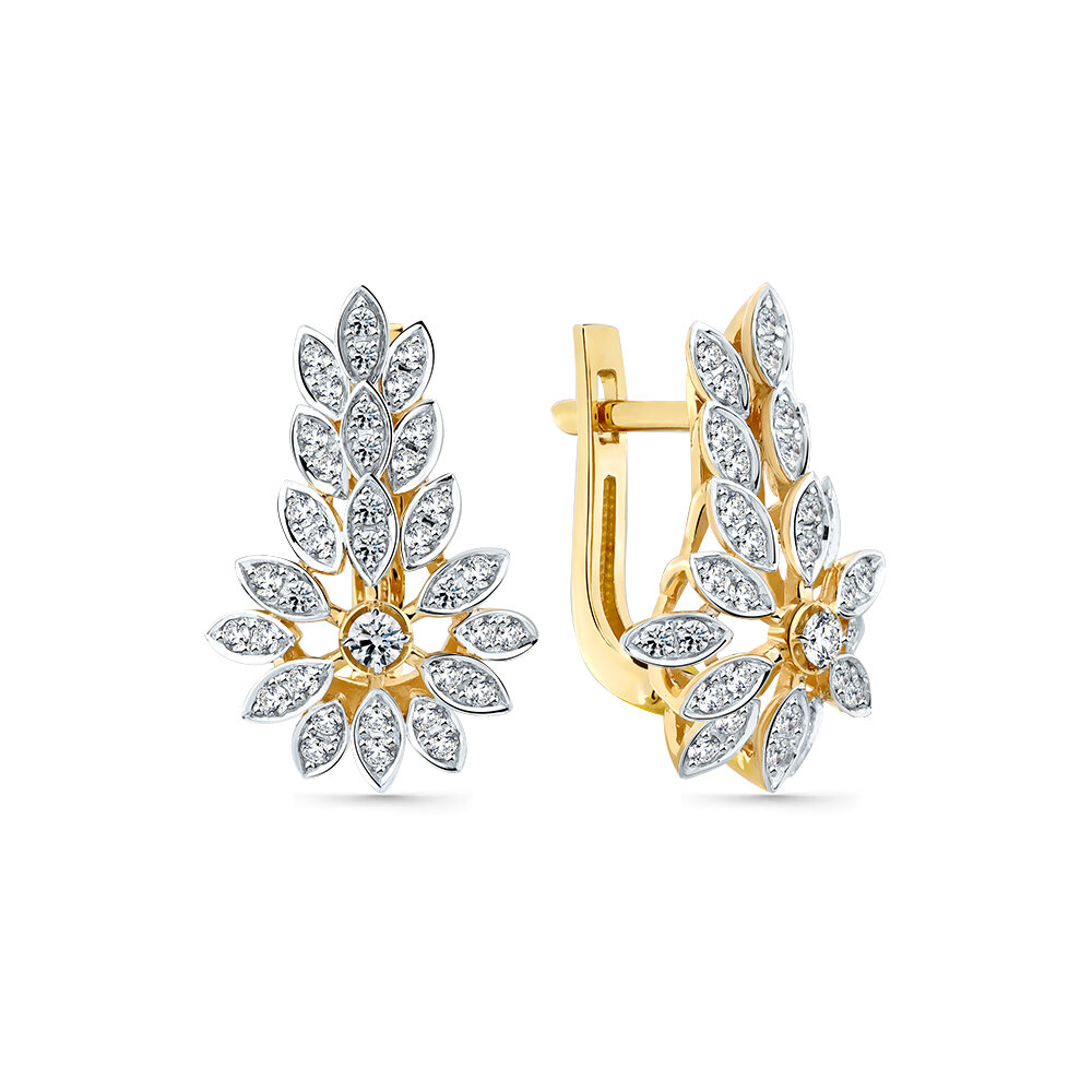 Серьги, желтое золото, 585 проба, бриллиант