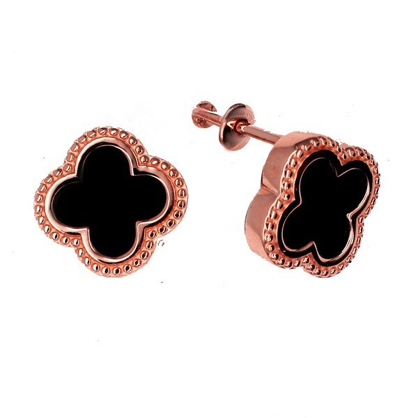Серьги пусеты, красное золото, 585 проба, оникс