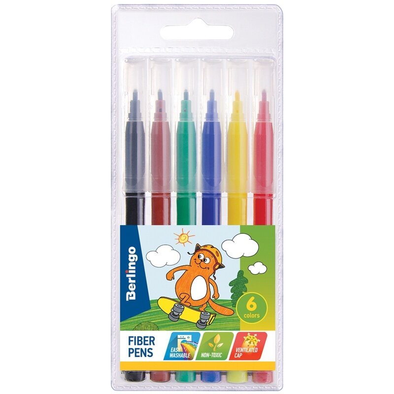 Фломастеры Berlingo "Жил-был кот", 6 цветов, смываемые (WP00606)