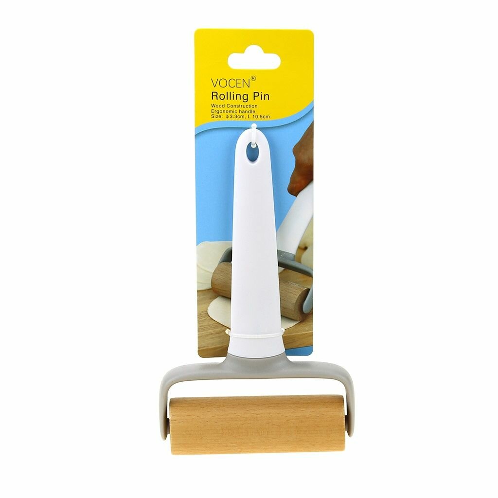 Скалка-валик КНР Бельгия, для раскатки теста, дерево, пластик, 10,5х3,5 (20х12х3,5 см)