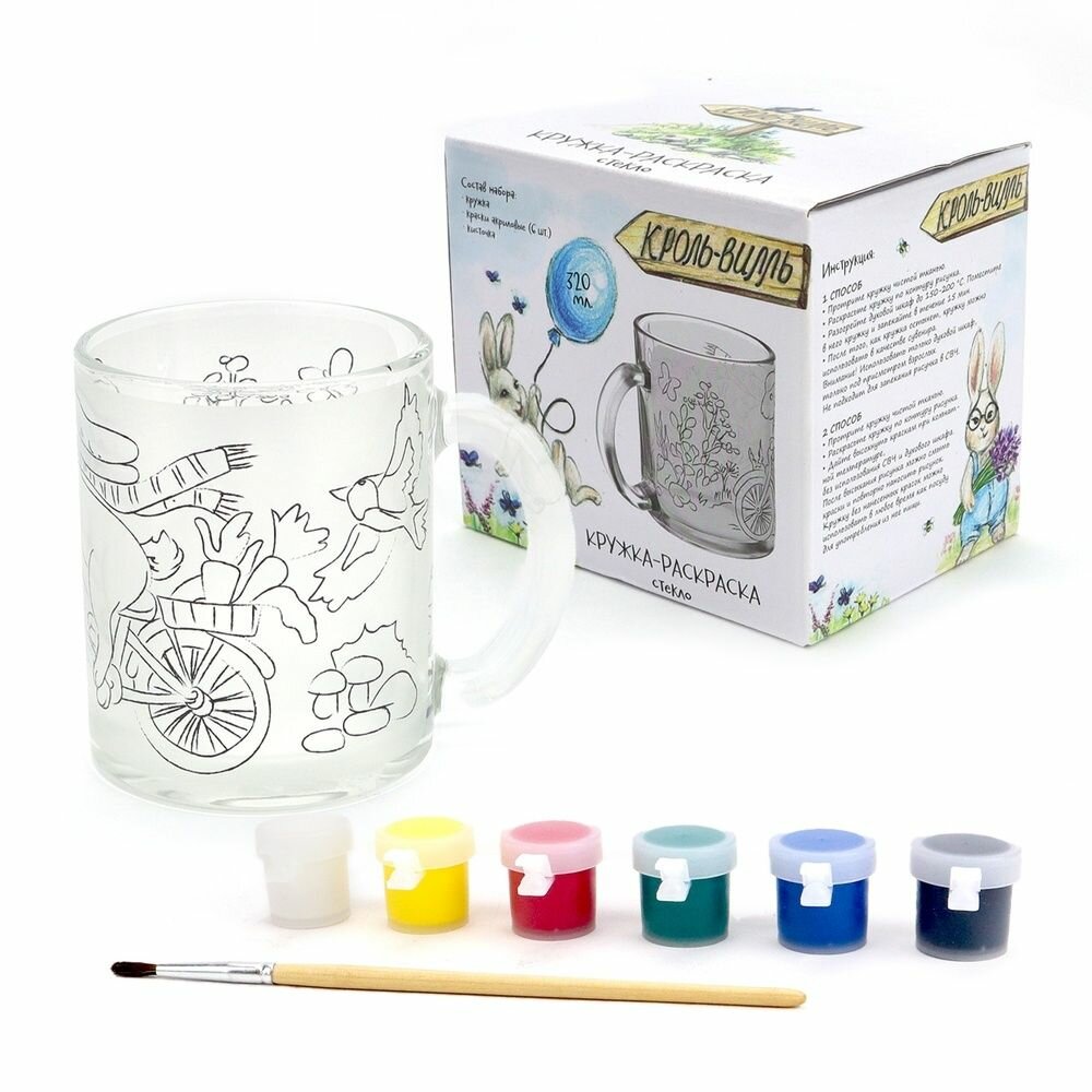 Кружка для росписи ND Play "Кроль-Вилль", Велоспорт, в наборе с красками и кисточкой, 320 мл, стекло (305348)