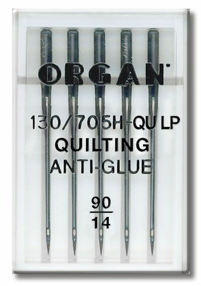 Иглы ORGAN "Anti-glue", для бытовых швейных машин, для квилтинга, 5433090, №90, в пенале, 5 шт