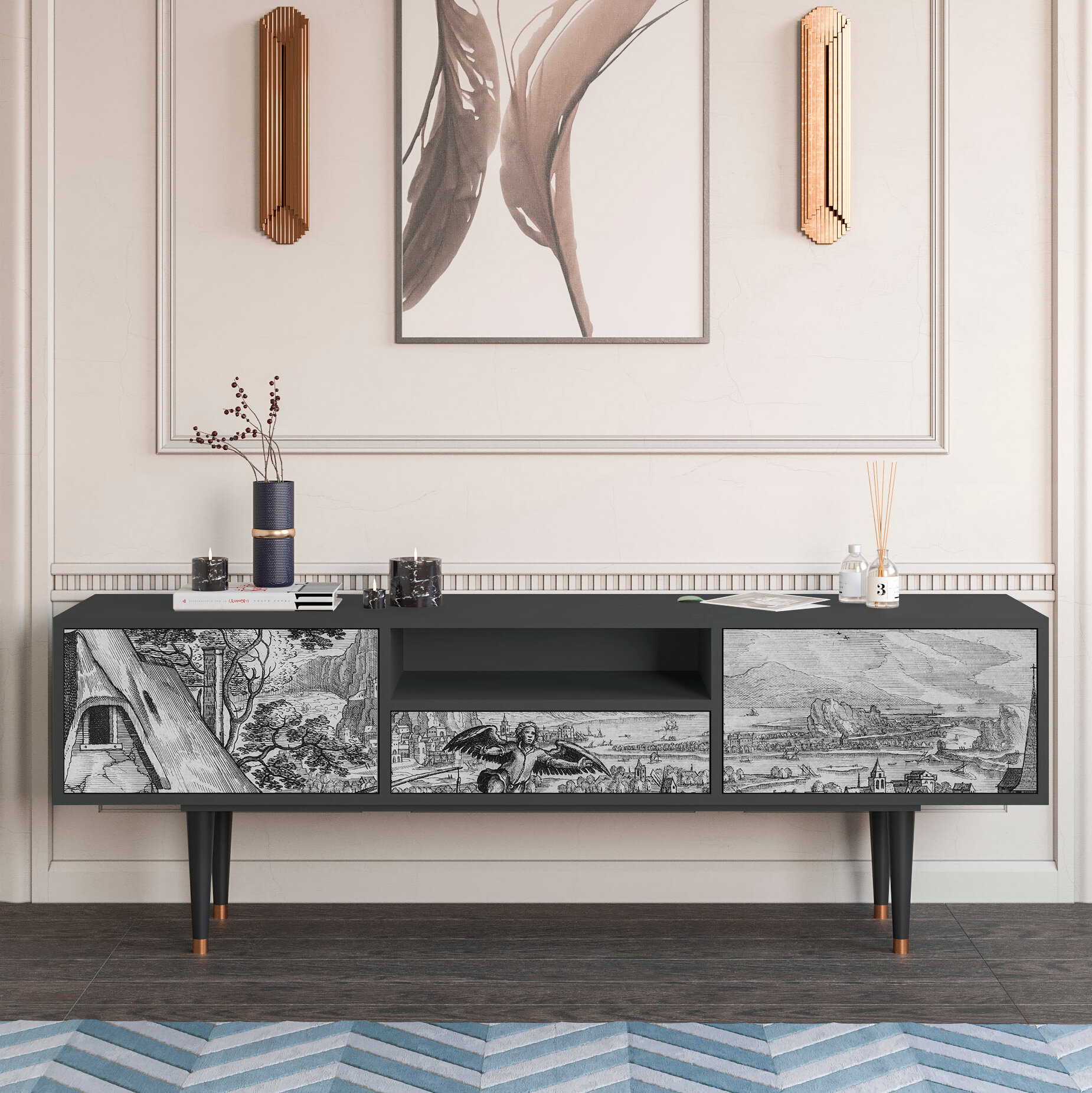 ТВ-Тумба - STORYZ - T6 Departure of the Angel by Pieter Breugel, Размер - 170 x 69 x 41 см, Цвет корпуса - , Антрацит