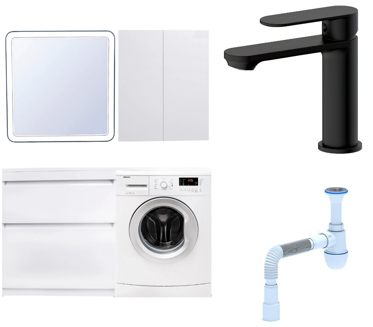 Комплект: Мебель для ванной Style Line Даллас 140 Люкс + Смеситель Haiba HB10590-7 + Сифон АниПласт 140947 + HB10590-7 + C2015xrv