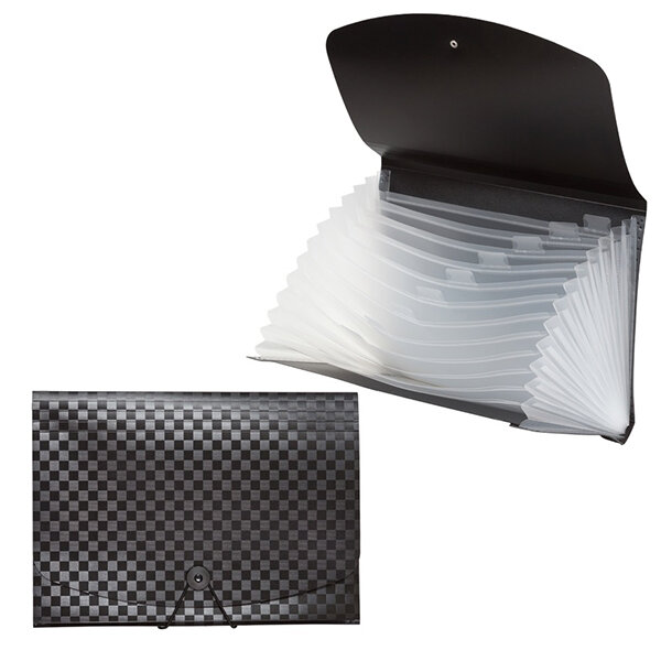 Папка на резинке "deVente" А4 13 отделений, черная, пластик 0,7мм, фактура "шахматная доска", бумажные цветные индексы