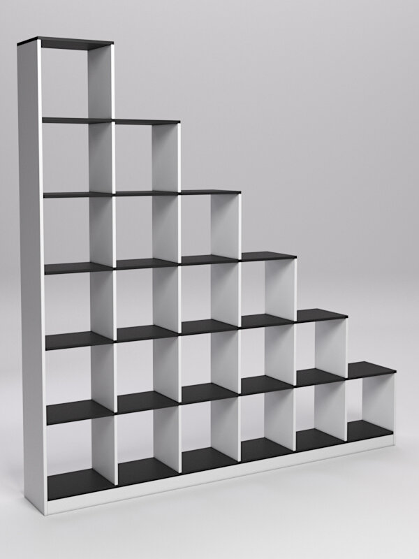 Стеллаж каскадный из ДСП Лестница №2 6 ячеек, Черный и Белый. Производитель товара - компания Westcom.