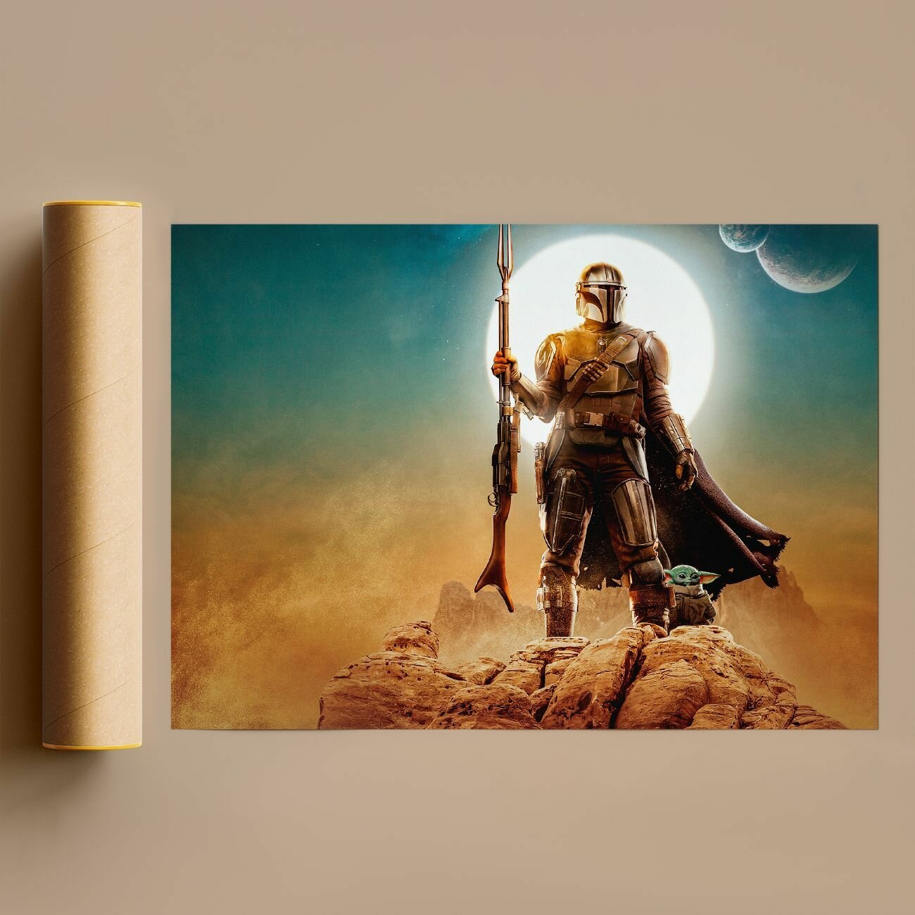 Постер Мандалорец 50х70 см без рамы/ Mandalorian, Йода, Грогу/ Плакат для интерьера, в подарок