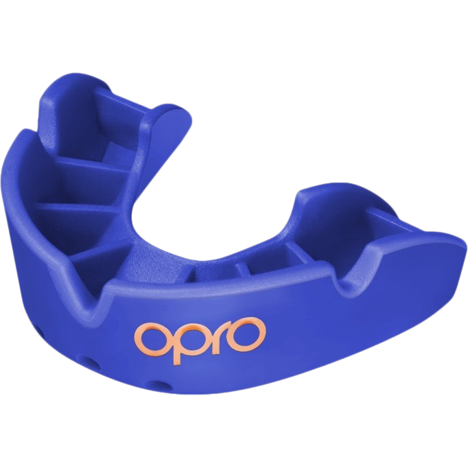 Боксерская капа OPRO Bronze Level, отверстия для дыхания, гигиенический бокс, синяя