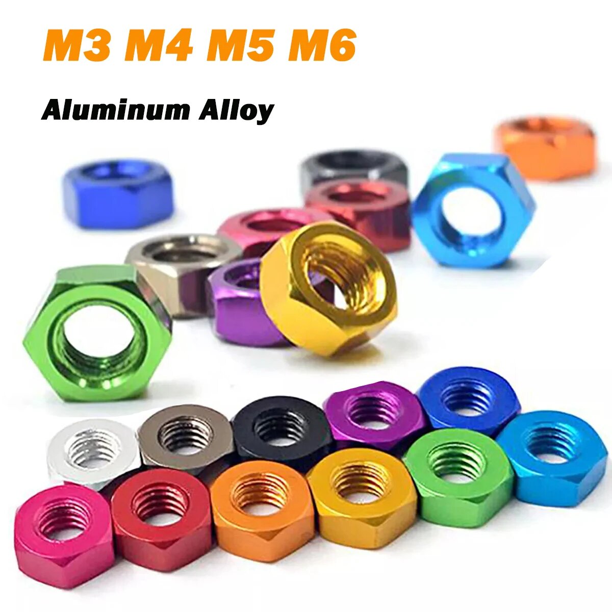 Гайки алюминиевые шестигранные DIN934 M3 M4 M5 M6 10 шт. M5, Silver