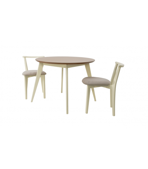 Стол Сканди К 100 слоновая кость/натур со стульями Франк слоновая кость велюр бежевый