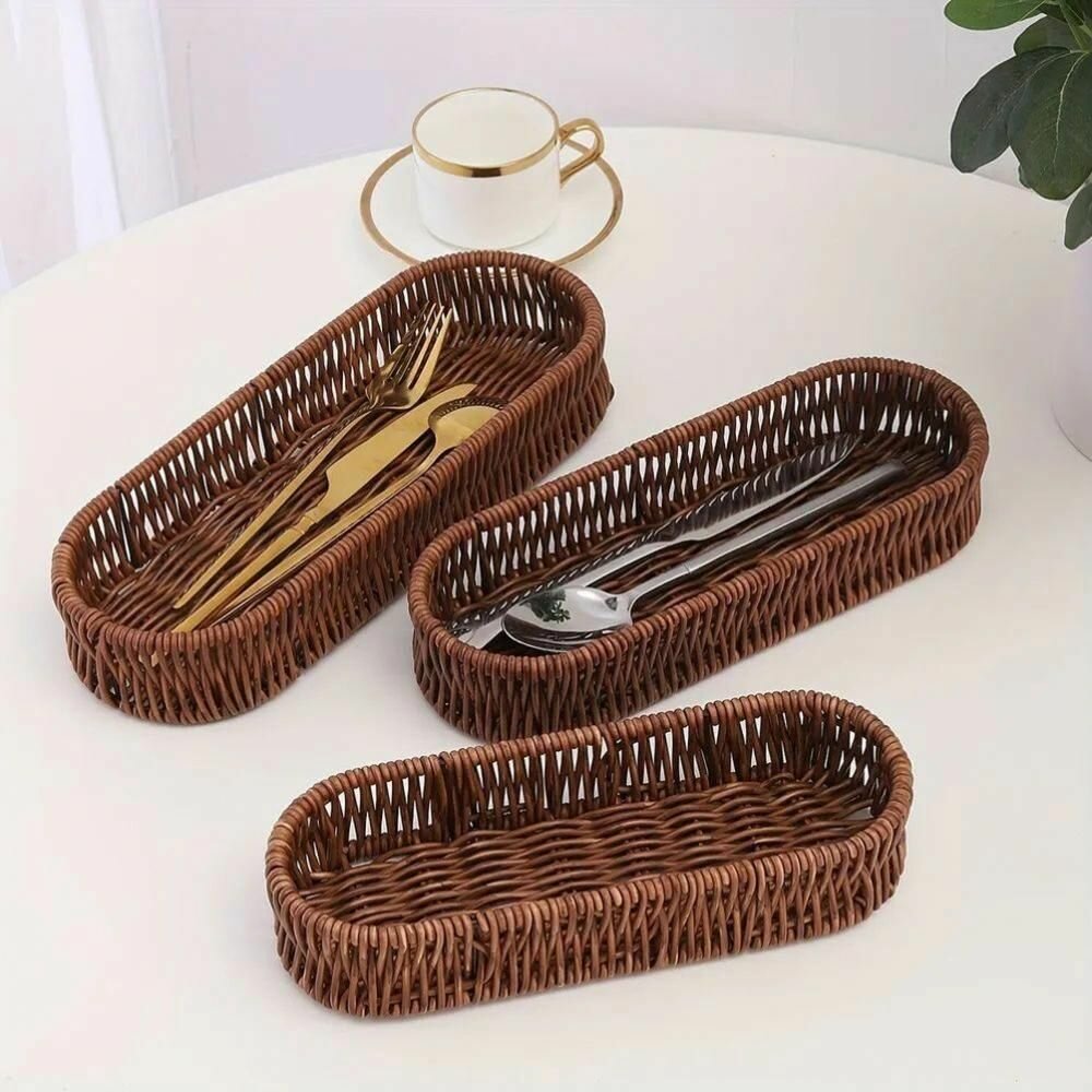 Корзина плетеная сервировочная для хранения и столовых приборов